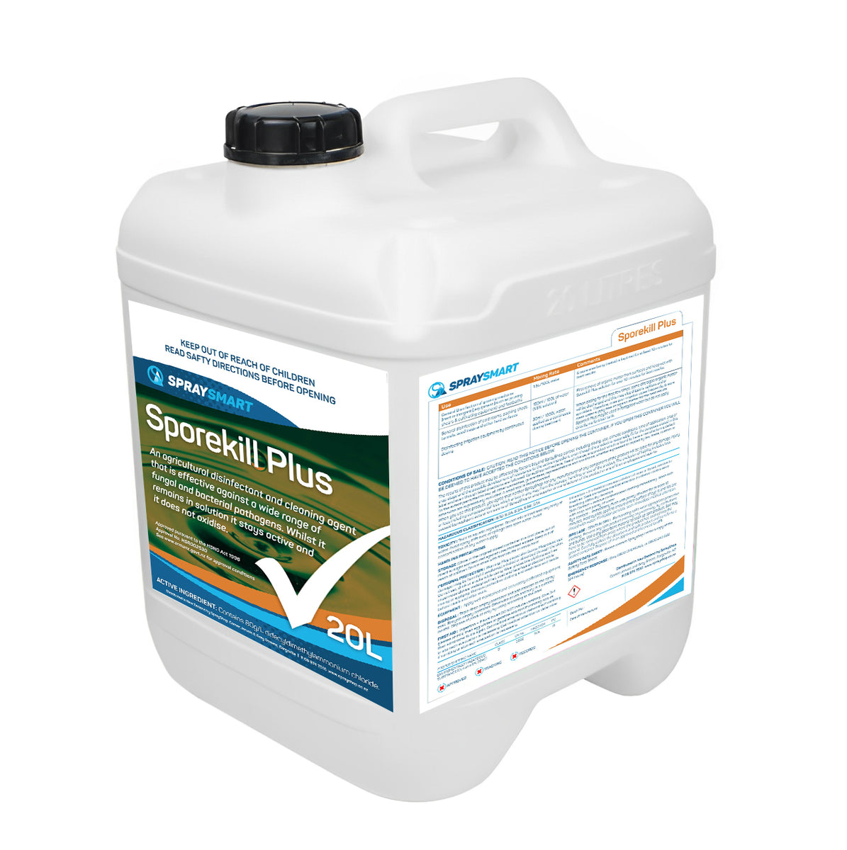 Spraysmart Sporekill Ag Disinfectant 20L For Controlling Bacterial pla ...